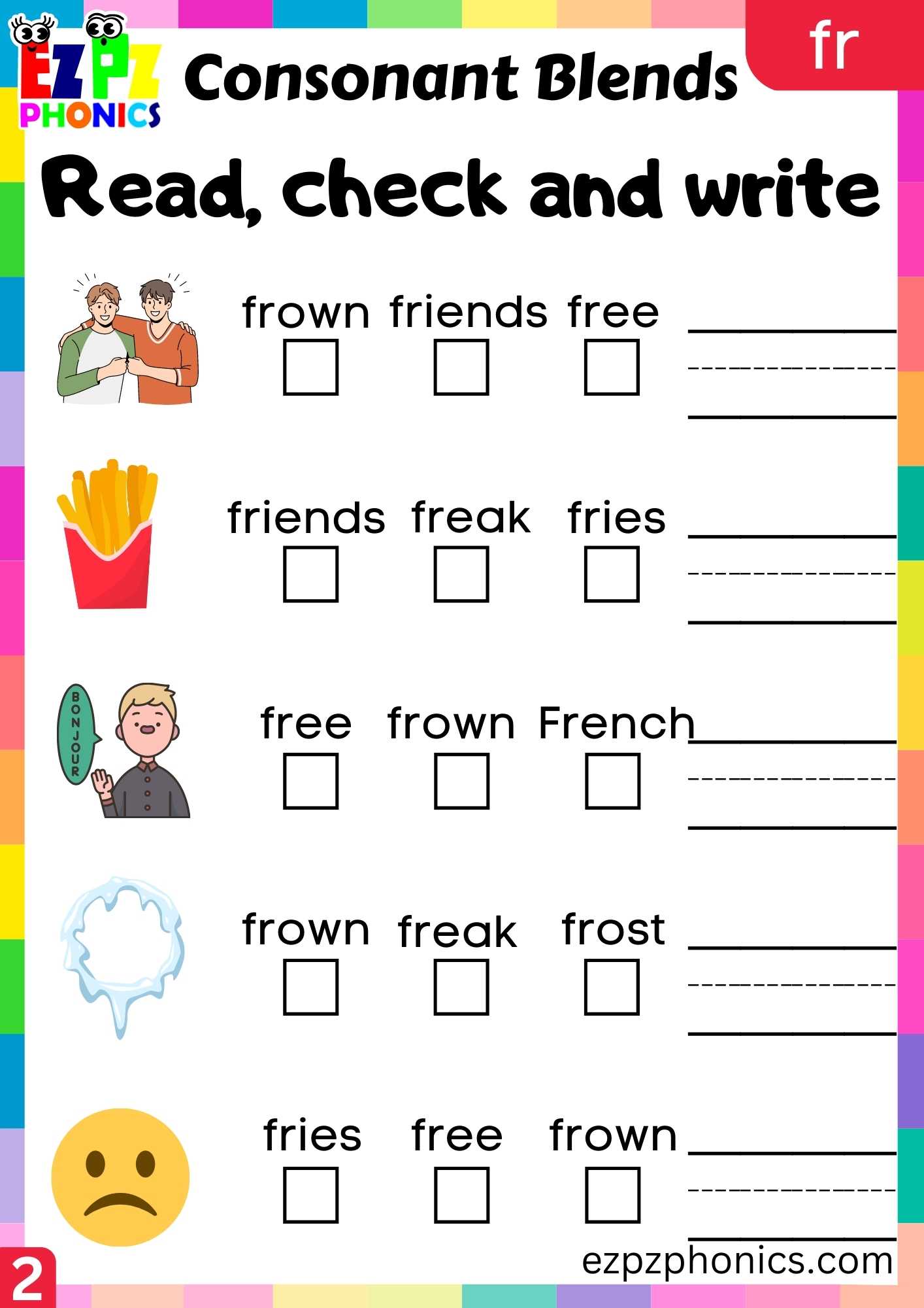 Group2 Fr Words Read Check And Write Phonics Consonant Blends